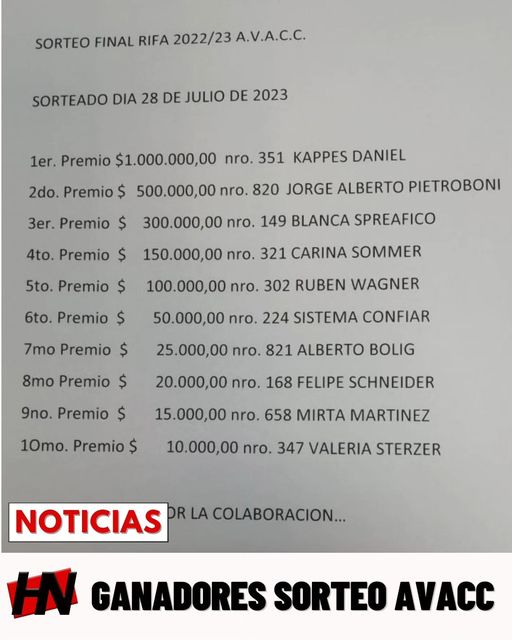 Sorteo final Rifa AVACC ⋆ Vale Crespo